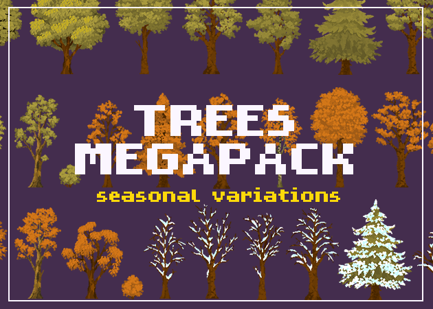 Pixel art tree collection - 35+ variations across 4 seasons by Loovgames