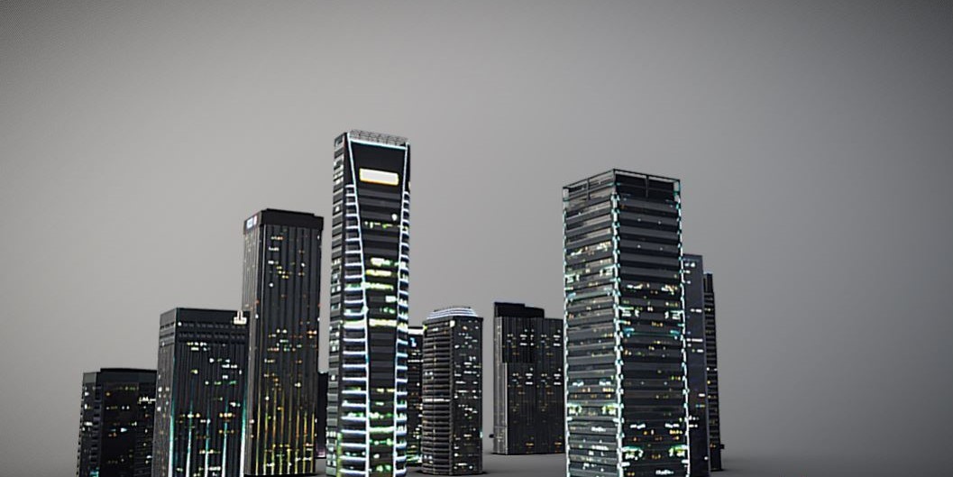 Low Poly Night City Building Skyline 3D Model by PineappleBang!