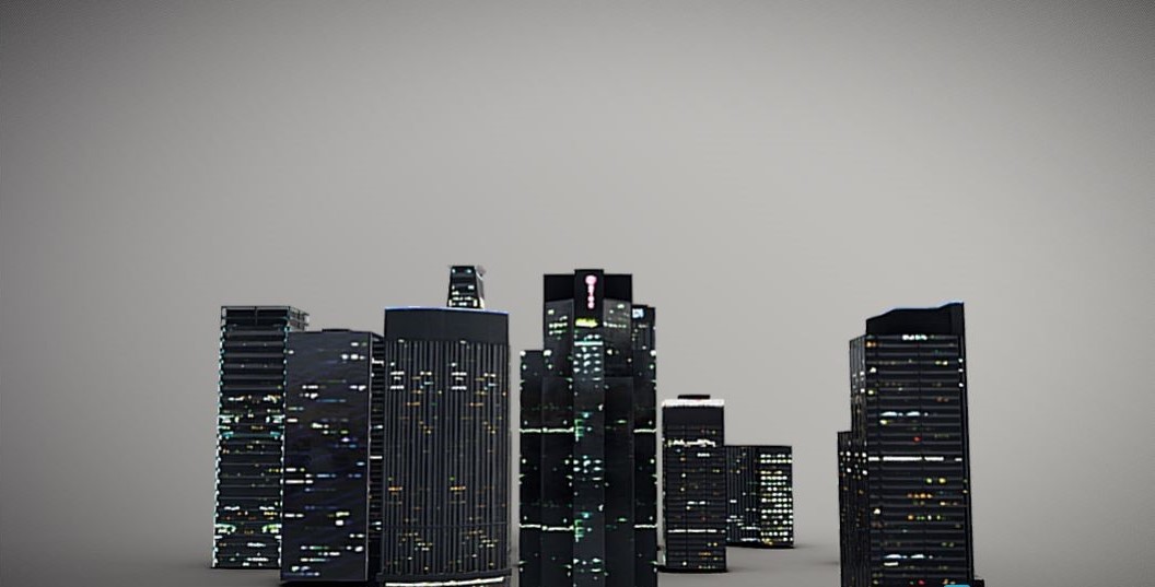 Low Poly Night City Building Skyline 3D Model by PineappleBang!
