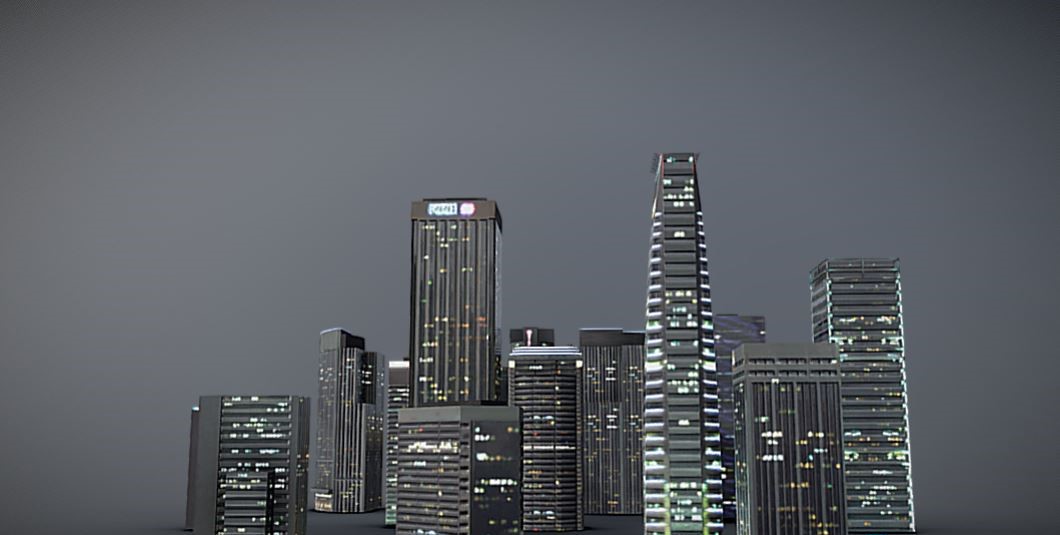 Low Poly Night City Building Skyline 3D Model by PineappleBang!