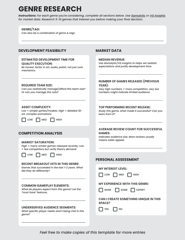 Genre Research Template by The Modern Game Dev