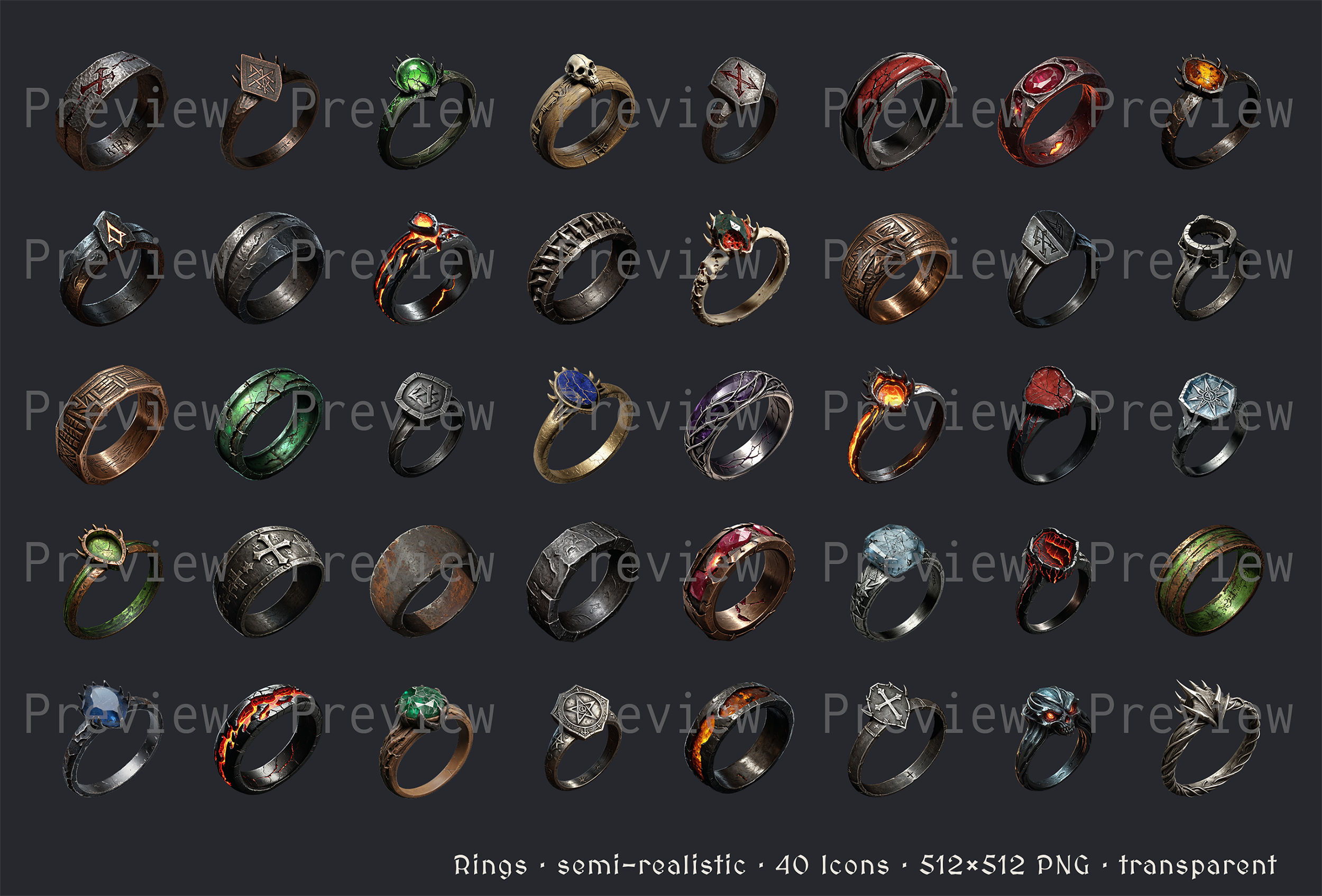[FREE] 40 Ring Icons // Semi-Realistic Style // PNG 512×512 // Rings by ...