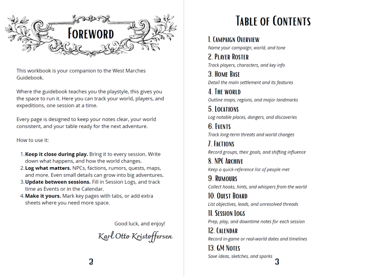 West Marches Game Master Workbook by Karl Otto Kristoffersen