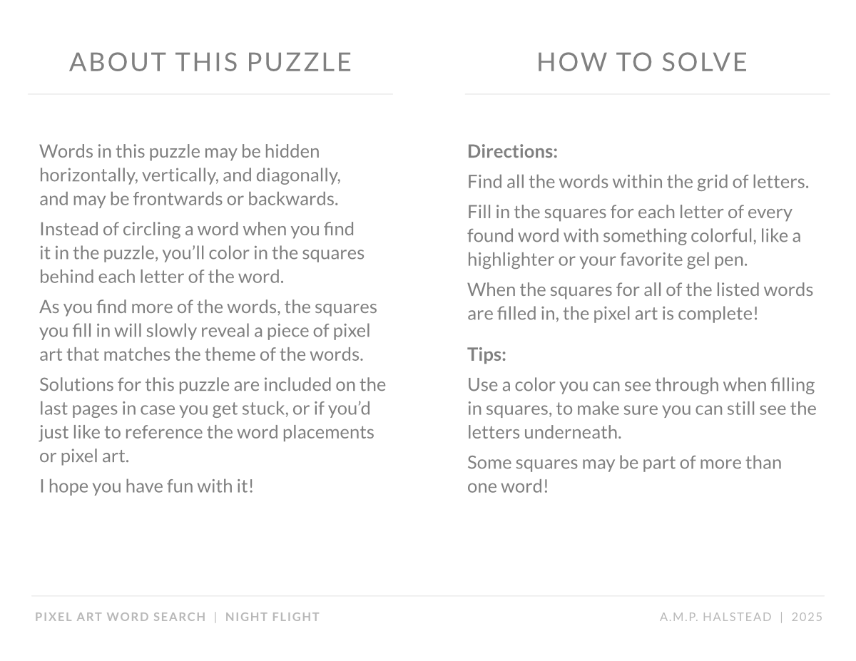 Pixel Art Word Search: Night Flight by A.M.P. Halstead