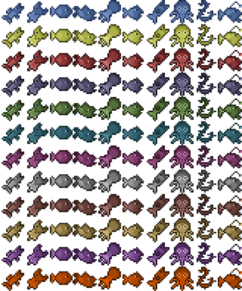 FREE 100+ Fishes Pixel Art (16x16, 32x32, 48x48) by Life in pixels