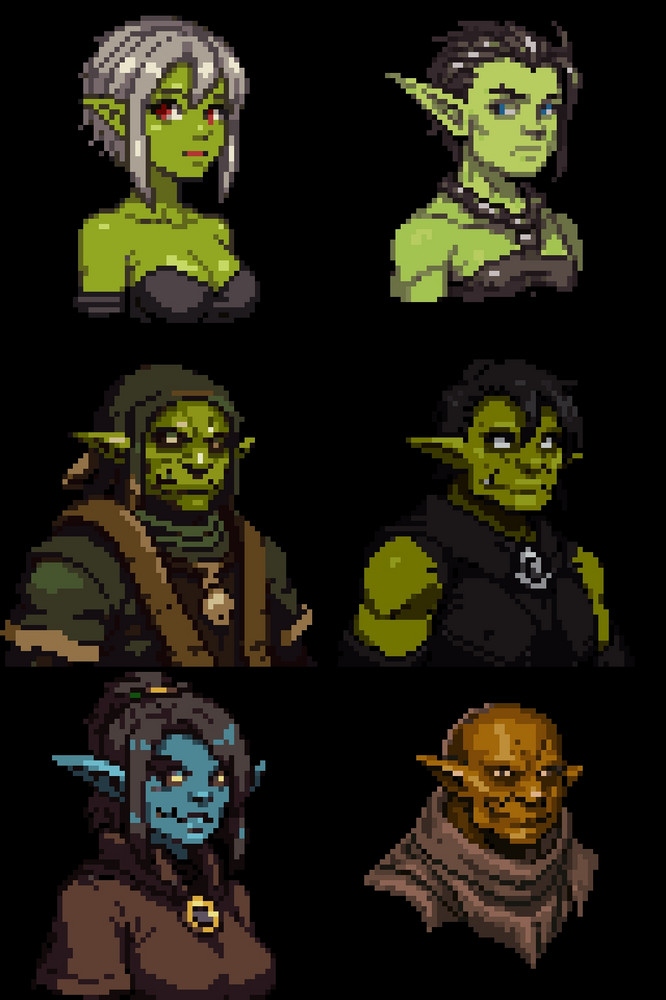 Pixel Goblin Faces: 67 Portraits for Fantasy Adventures by Batareya