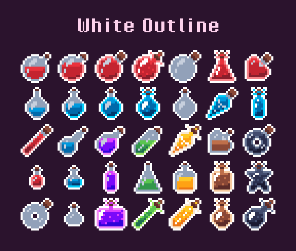 Fantasy Pixel Art Potion Icons FREE by TheSquawkyRaven