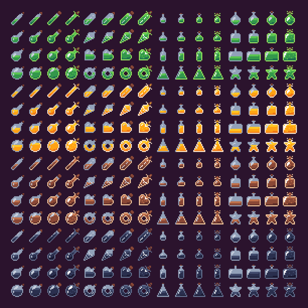 Fantasy Pixel Art Potion Icons FREE by TheSquawkyRaven