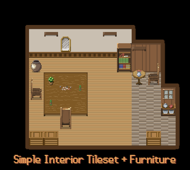 Simple Interior Tileset + furniture (32x32 pack) by Doppelmulti