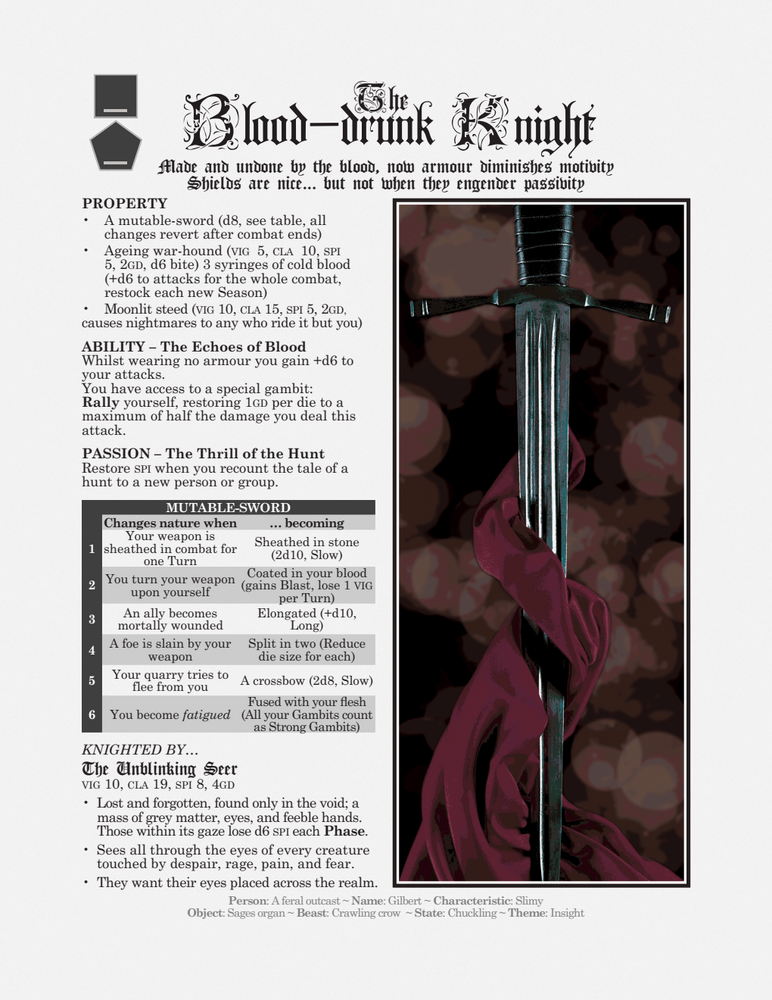 The Blood-drunk Knight for Mythic Bastionland by Yuigaron