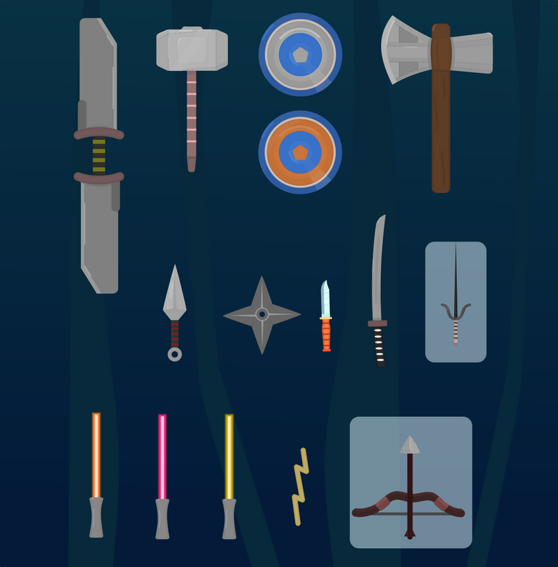 Stylized 2D Weapons Pack – Heroic Knives , Ninja Blades, School-Themed Throwables by PanksCreations