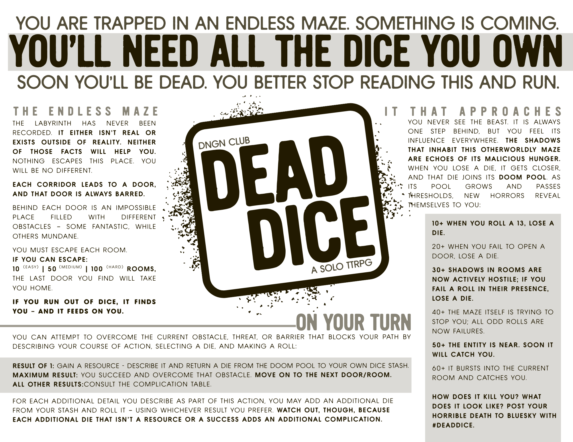 DEAD DICE: A SOLO MICRO RPG by DNGNCLUB