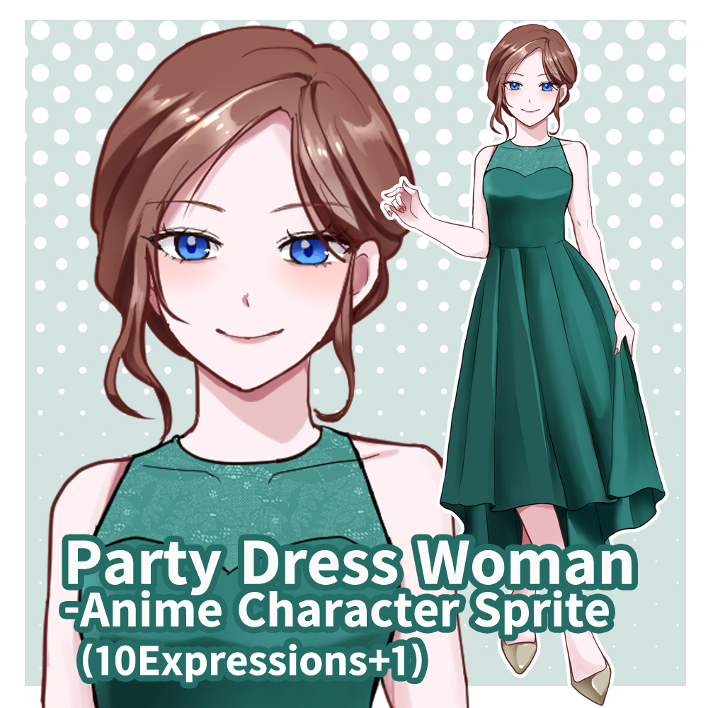 Party Dress Woman-Character Sprite(10 Expressions+1) by kei02 Studio