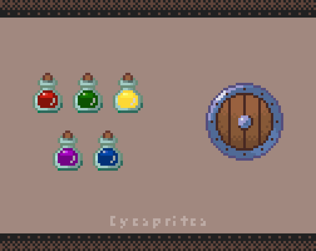 Swords, Potions and Shield Game Asset by Eyesprites