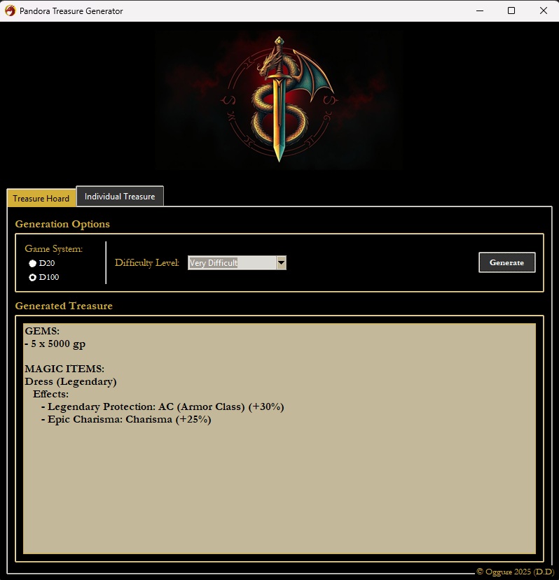 Pandora - The Ultimate Treasure Generator for D20 & D100 RPG Games by Oggure