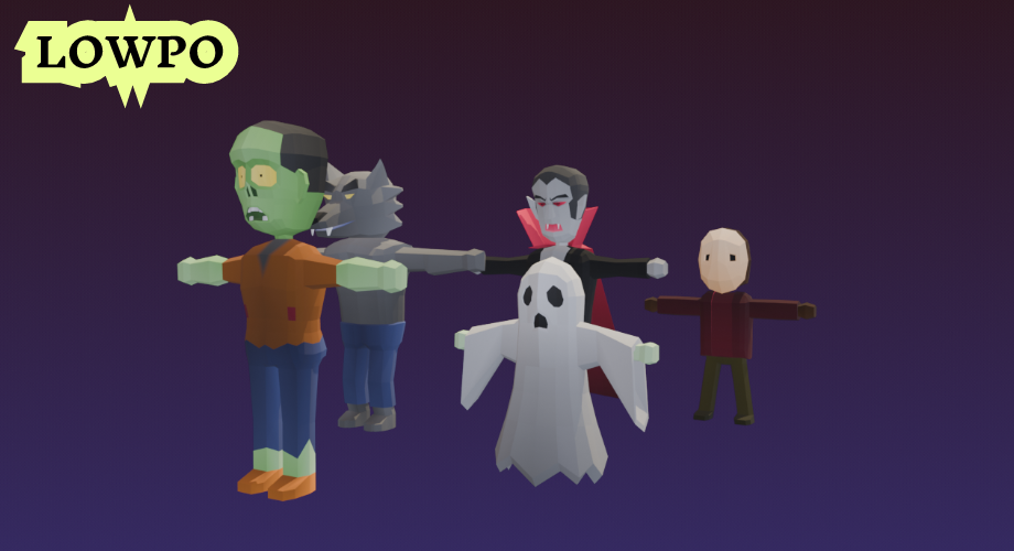 Zombie, Vempire, werewolf, Ghost, masked killer - LOWPO: Horror Character Pack 3D – Free Models ...