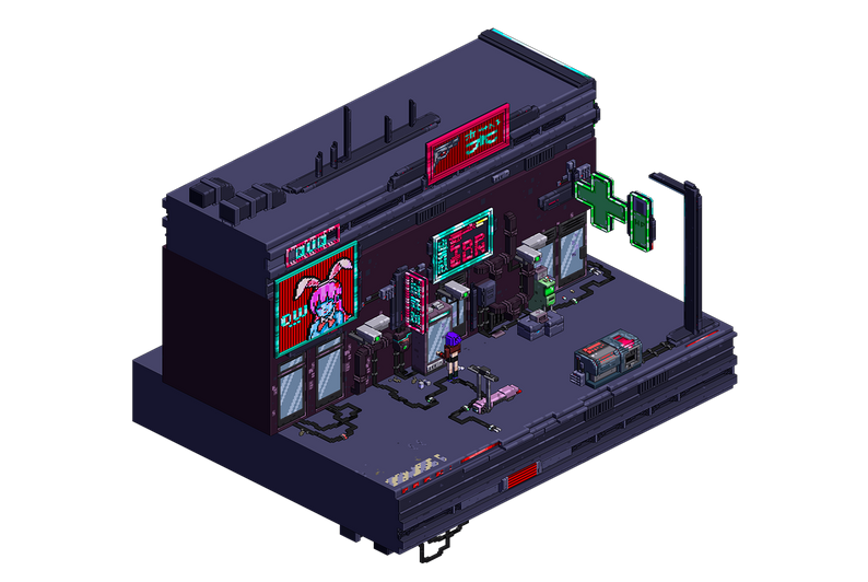 Isometric Cyberpunk Streets by monogon