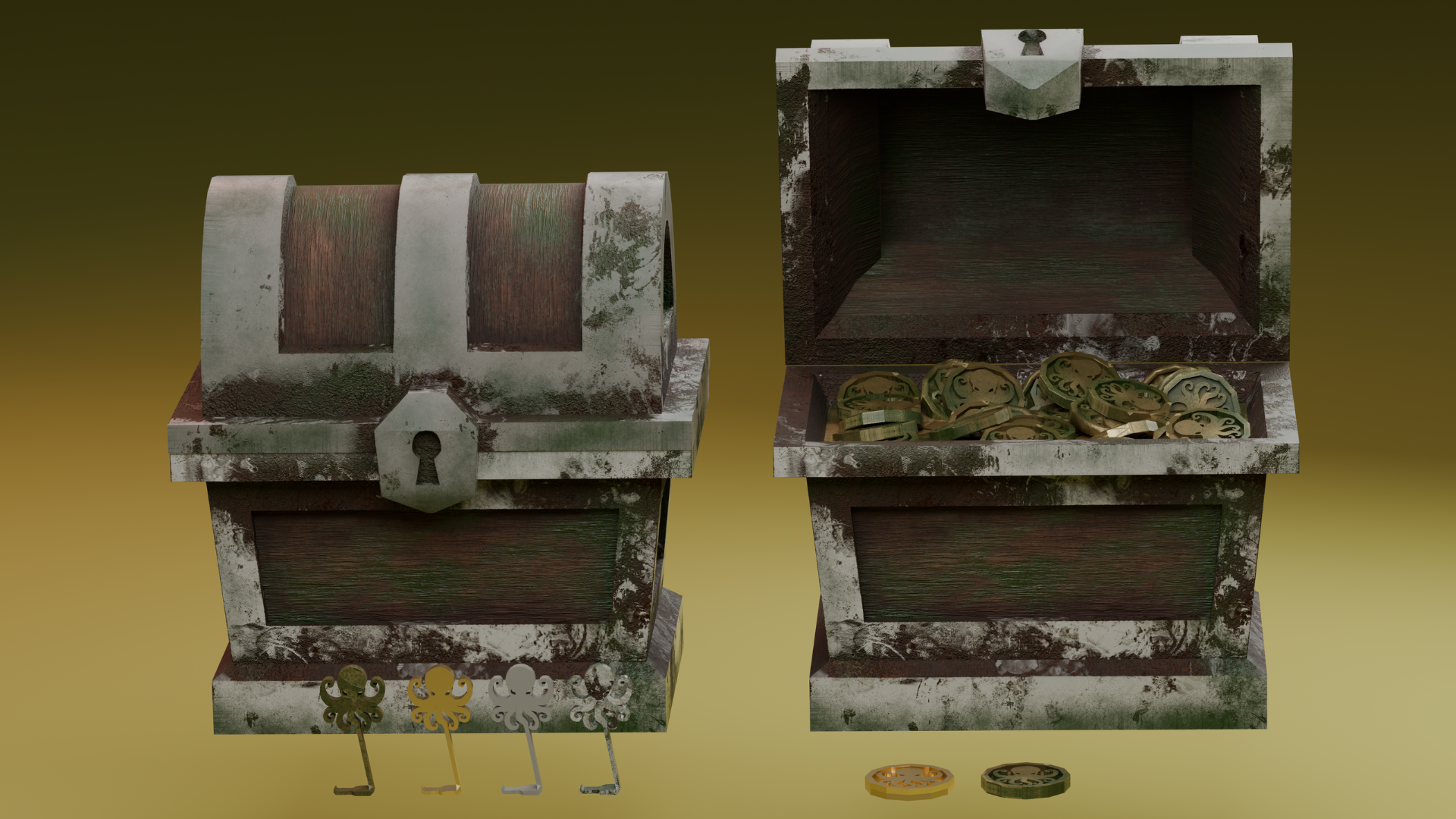 Stylized Treasure Chest Coins & Keys – Low Poly 3D Asset Pack by Giulia ...