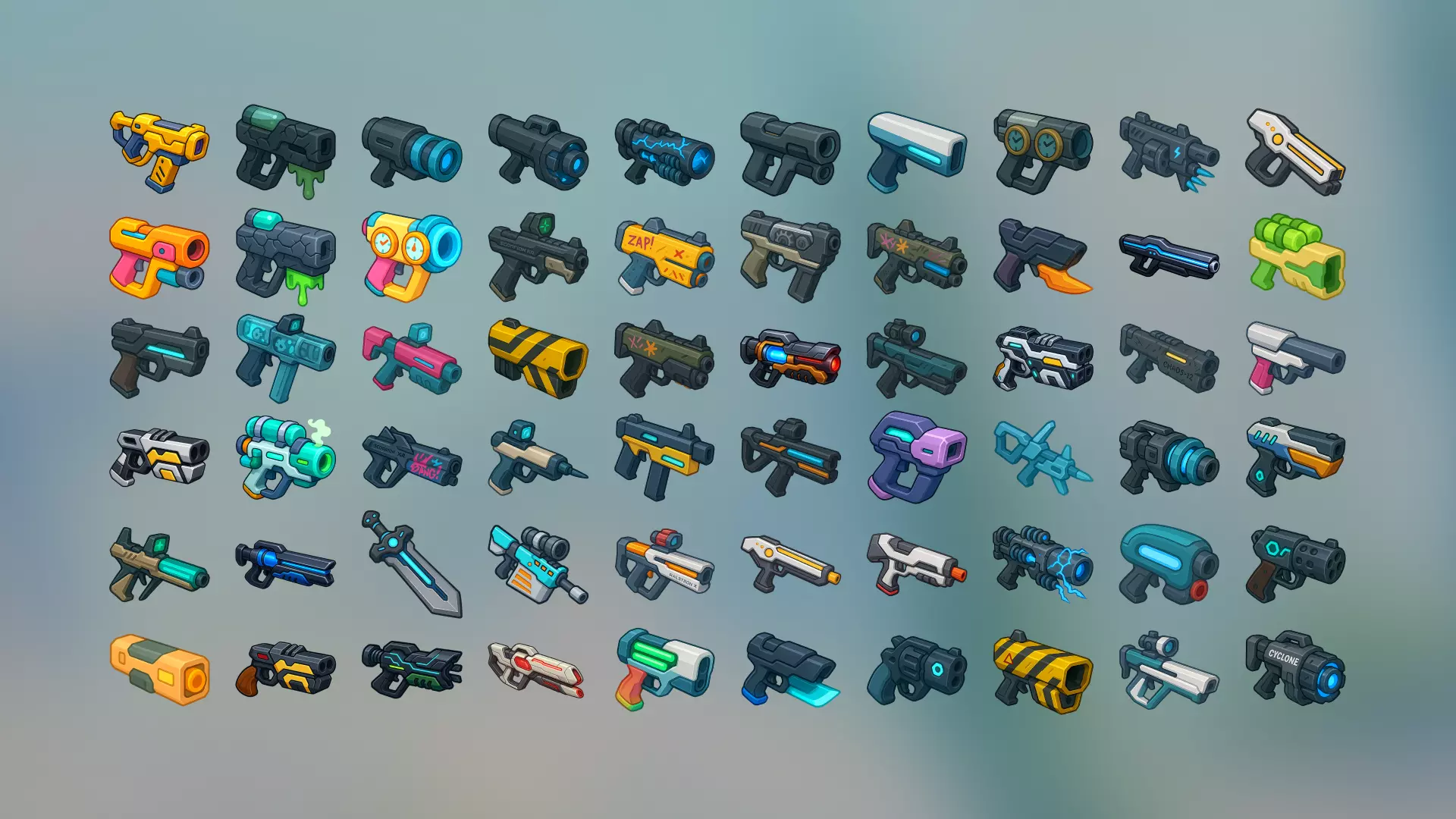 2D Sci-Fi Weapon Pack Cartoon Icon Gun Sprites Futuristic Shooter ...