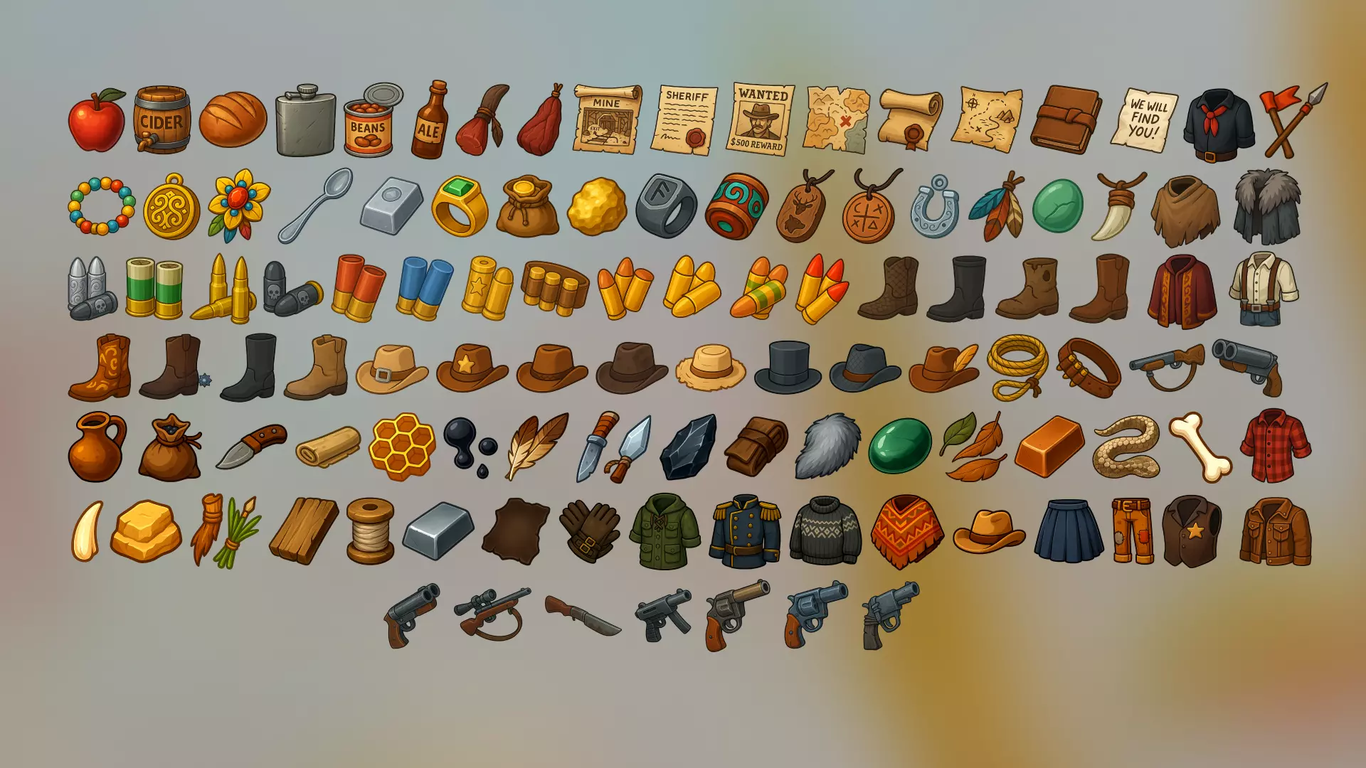 Western Icons Pack Wild West Cowboy RPG Survival Crafting Weapon Items ...