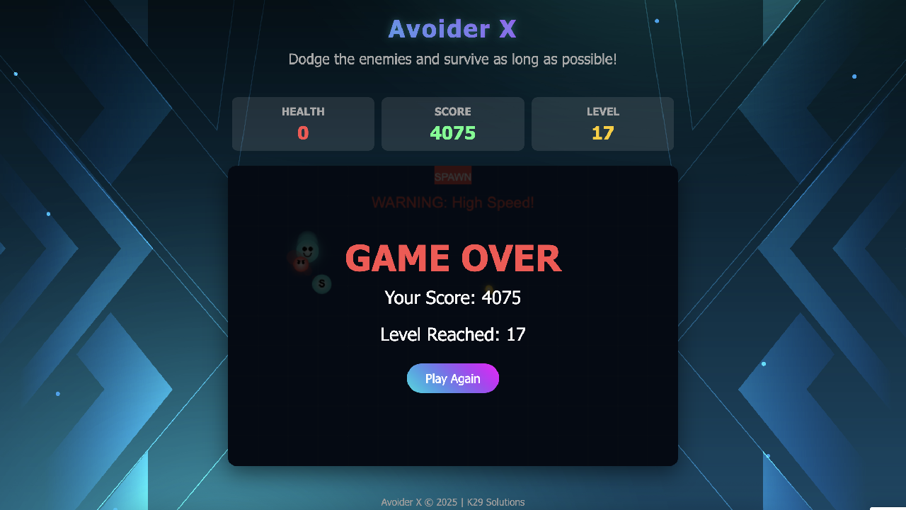 Avoider X – Fast-Paced HTML5 Avoidance Game by K29 Solutions