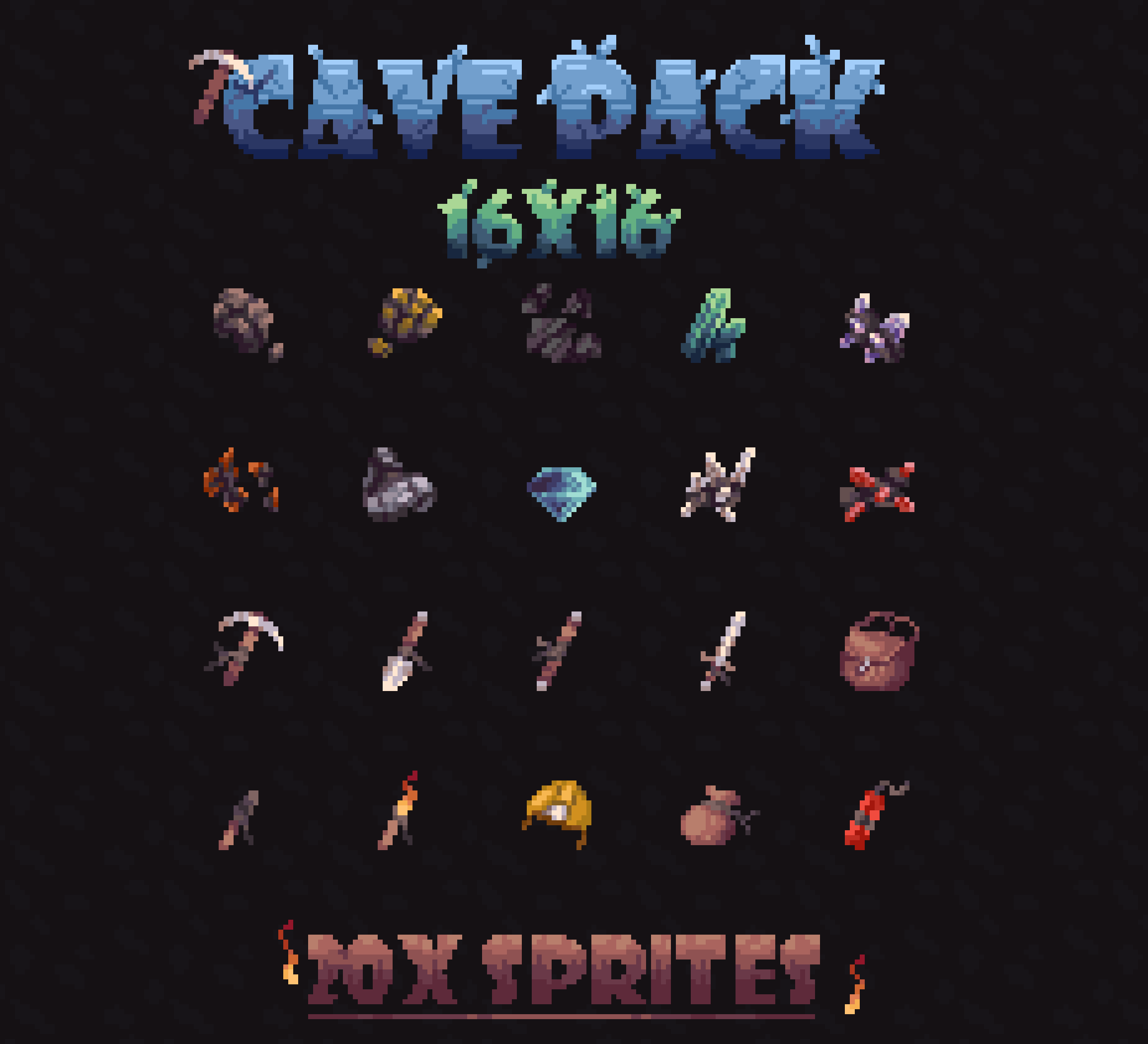 Cave sprites pack 16x16 by Fudzy