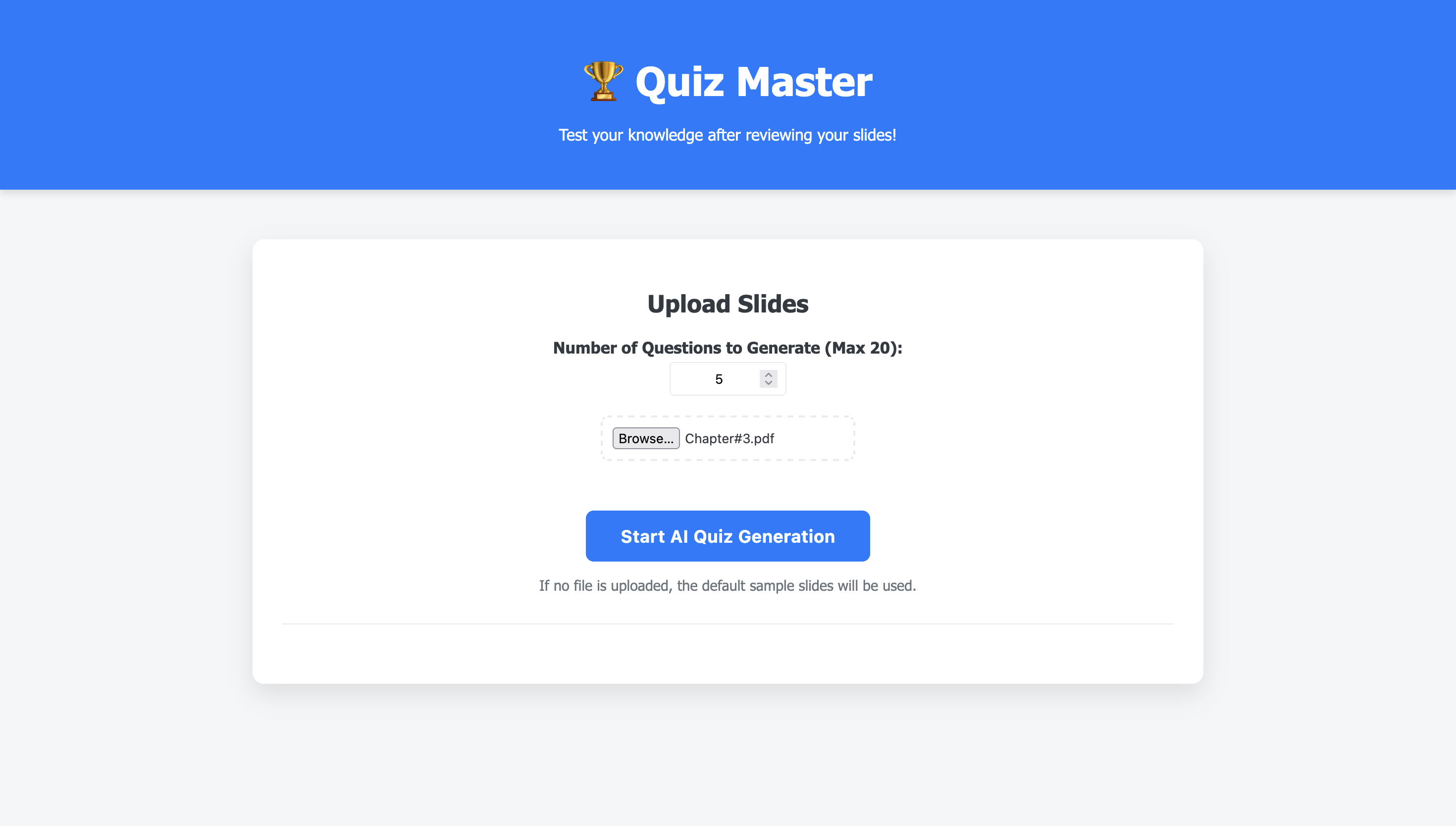 Quiz Master – AI-Powered Lecture Quiz Generator (Full Source Code) by lp8xi