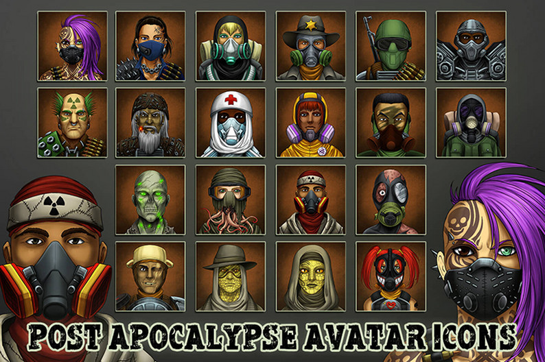 20 Post-Apocalypse Avatar Icons by Free Game Assets (GUI, Sprite, Tilesets)