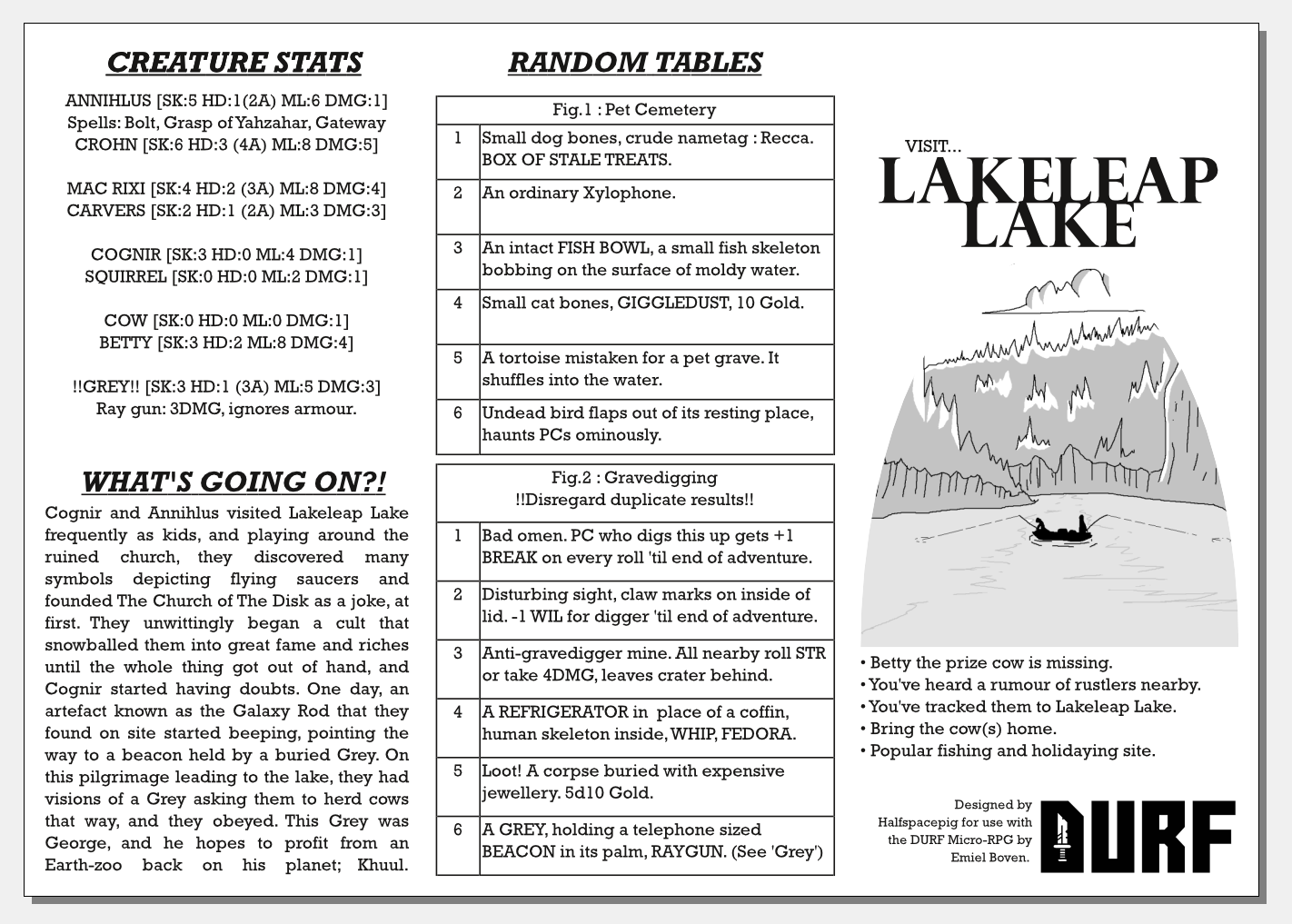 Lakeleap Lake - A 1st level adventure for DURF RPG by DiceHard