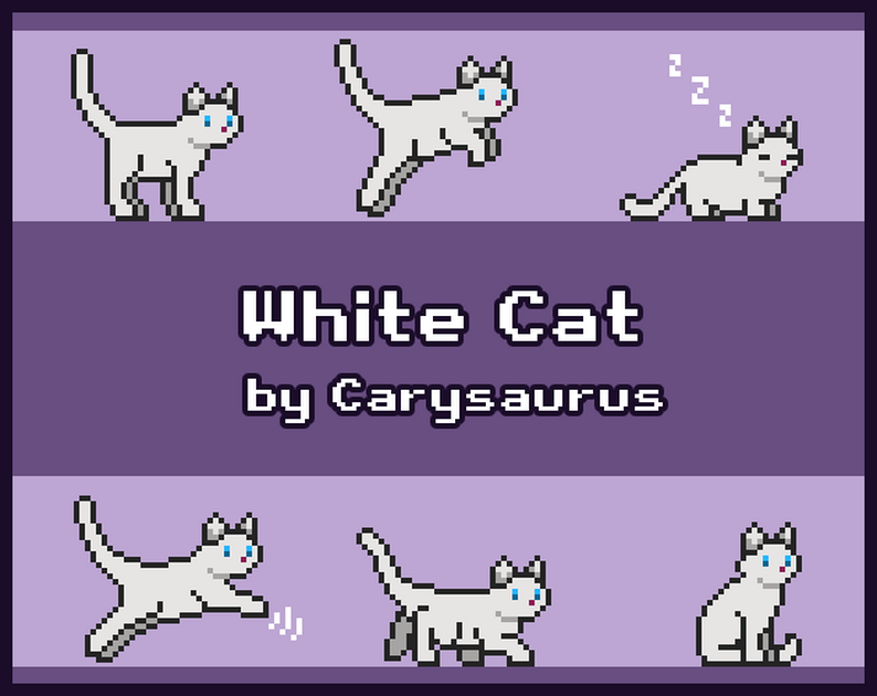 White Cat Sprites with Animations by carysaurus