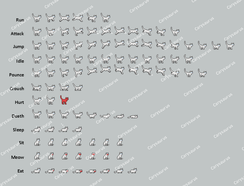 White Cat Sprites with Animations by carysaurus