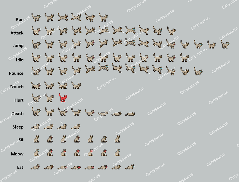 Siamese Cat Sprites with Animations by carysaurus