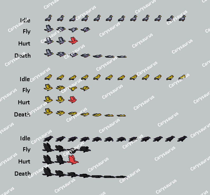 Bird Sprites with Animations by carysaurus