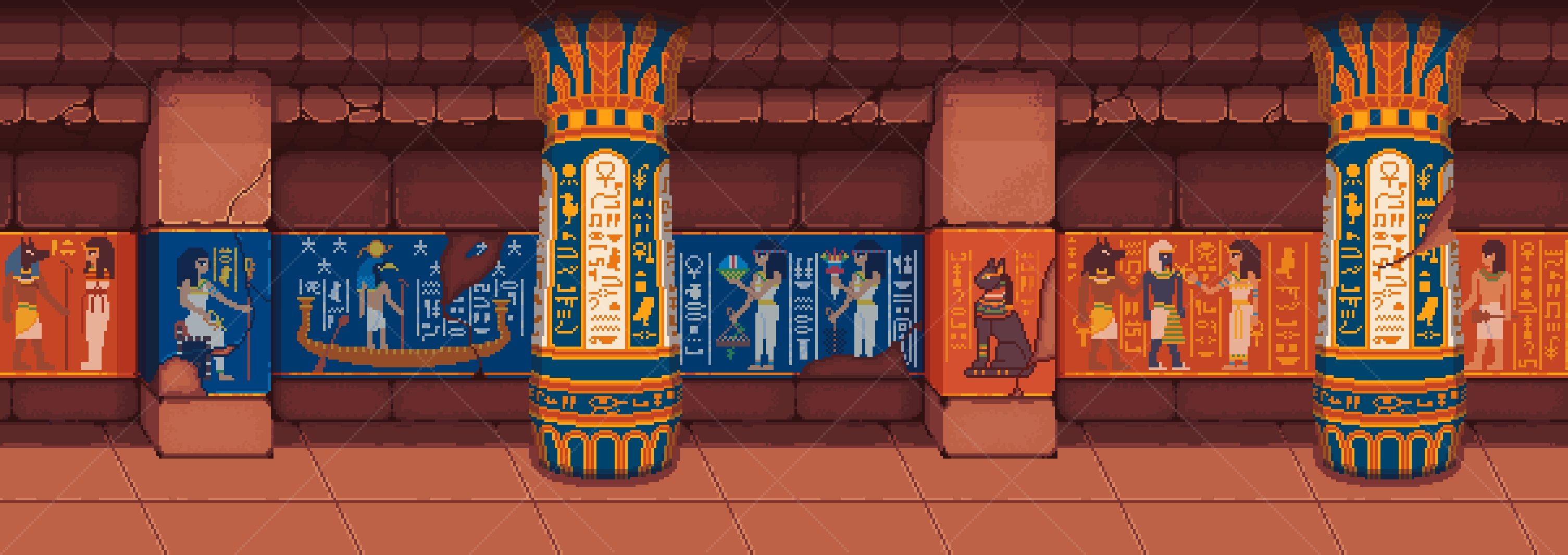 Pixel art Ancient Egyptian dungeons and corridors. Seamless backgrounds ...