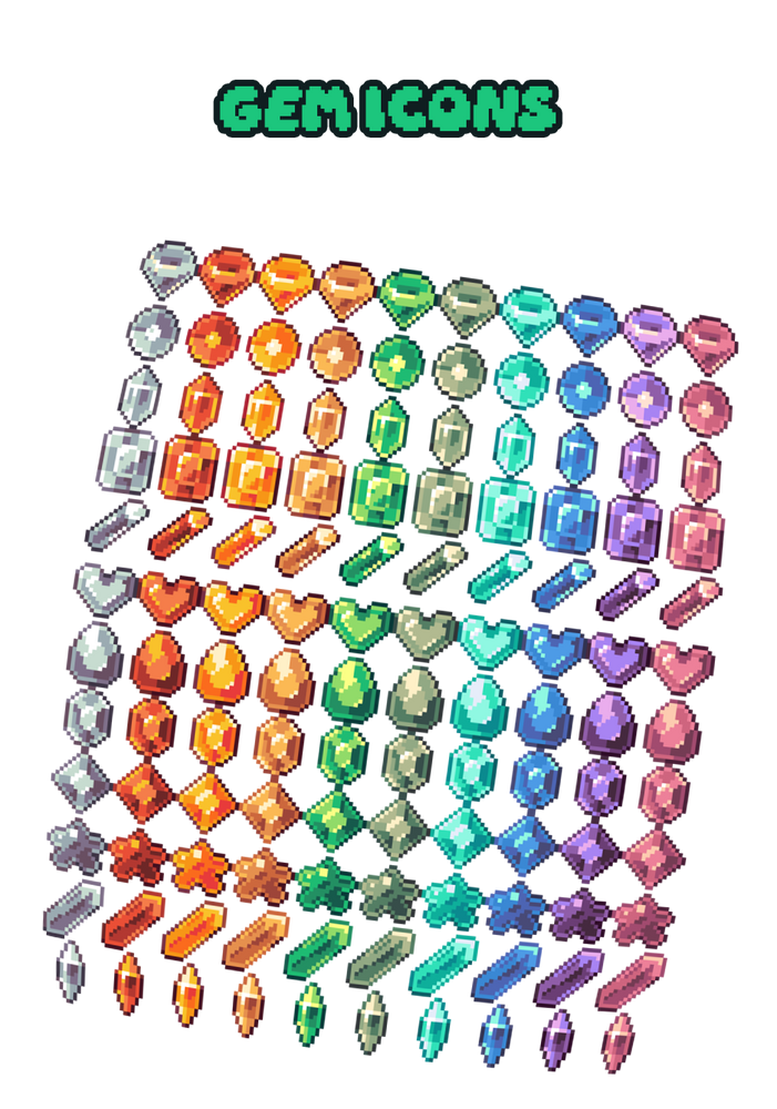 Gem icons - 16x16 pixel icons by RoleyMoth