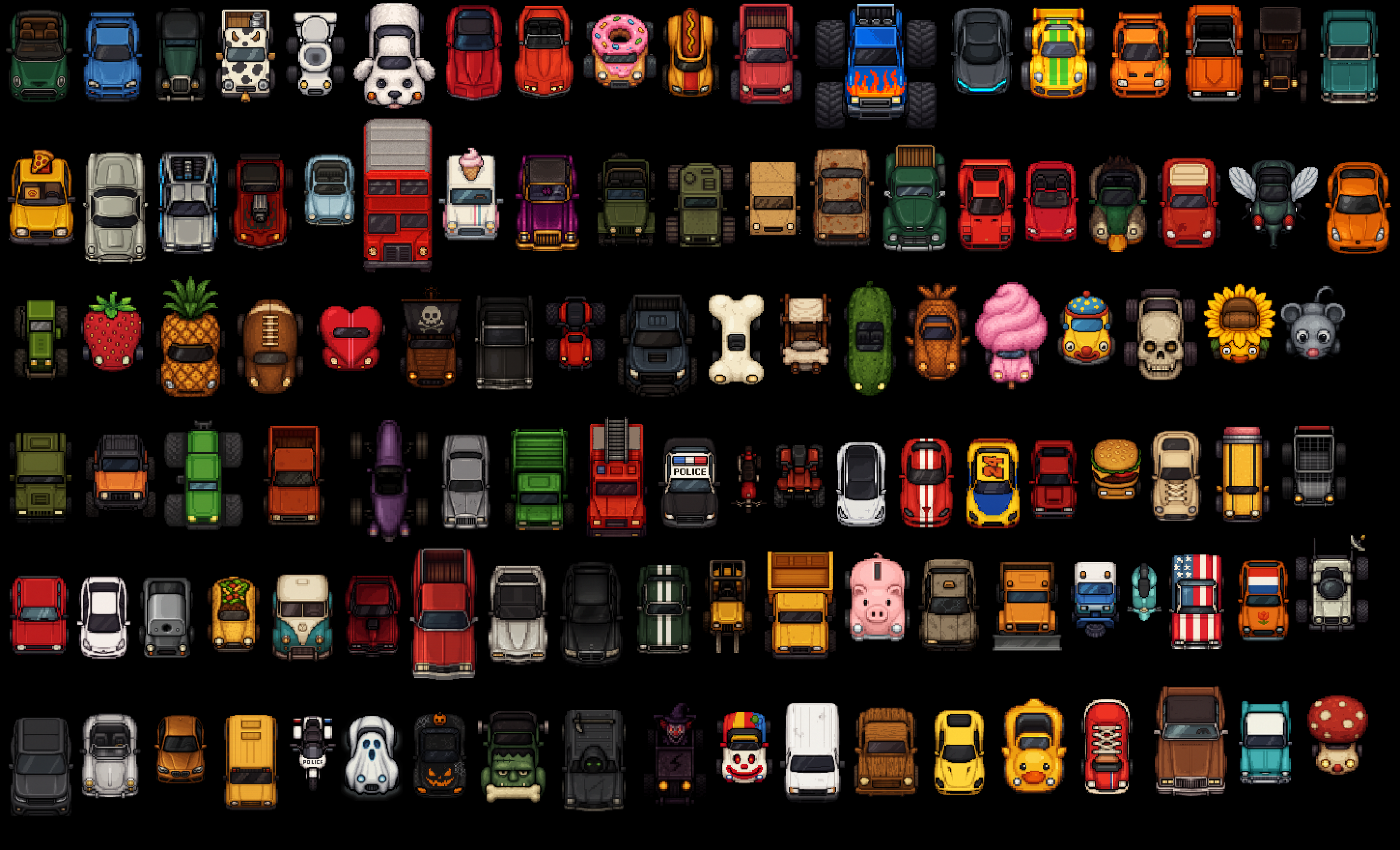 100+ Cars Pixel Art Pack by Seveneves.ai