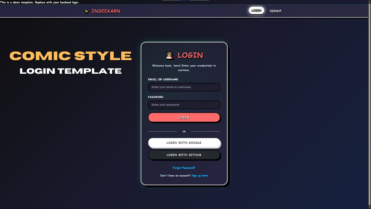 (Comic style) login + dashboard template by InseeKarn