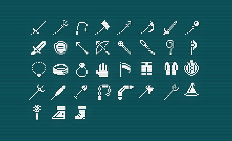 RPG icons —1 bit icon pack by pixelbean