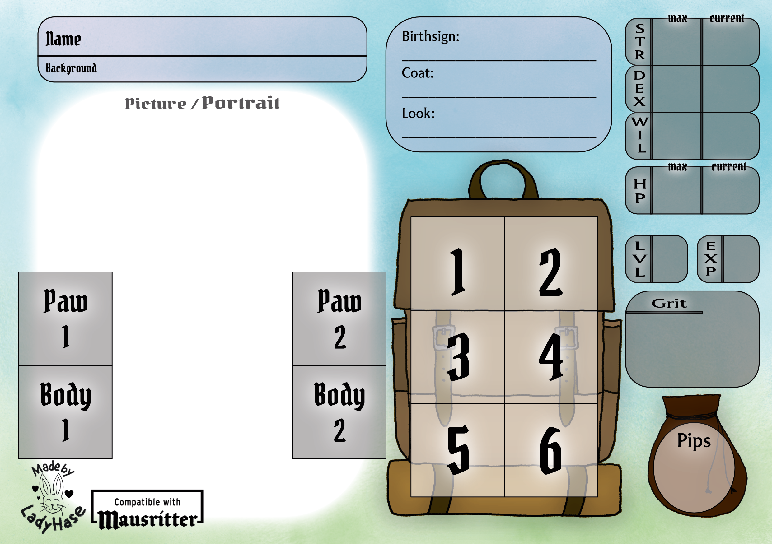 Mausritter: Character Sheet LadyHase Edition by LadyHase