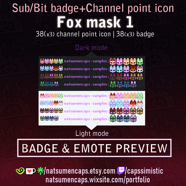 Fox mask 1 ※ Sub/Bit badge + Channel points icon premade by Natsumen.Caps