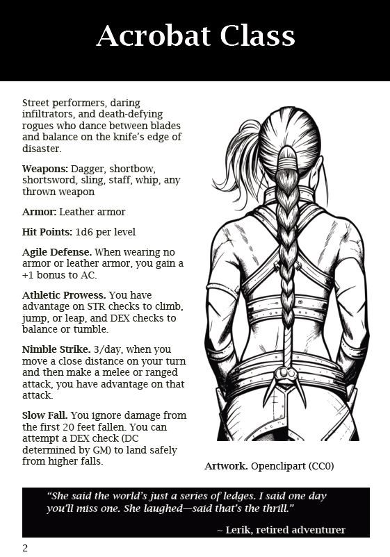 The Acrobat Class by Joker & Thief Publishing