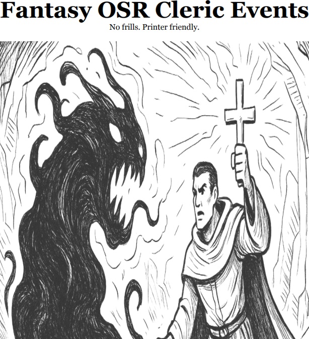 Fantasy OSR Cleric Events by Tolemykus