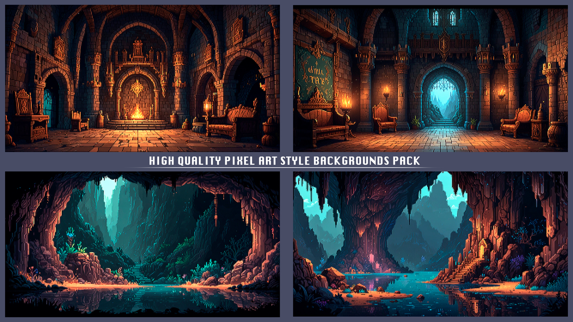 160+ FANTASY PIXEL ART BACKGROUNDS by PIXELHUNT