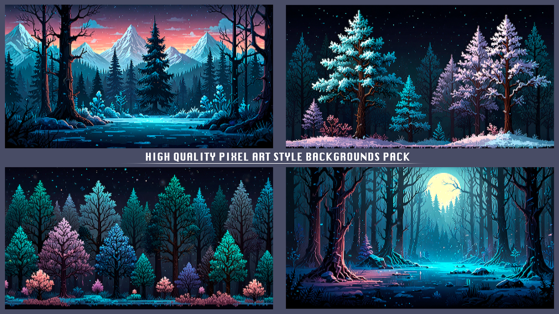 160+ FOREST PIXEL ART BACKGROUNDS by PIXELHUNT