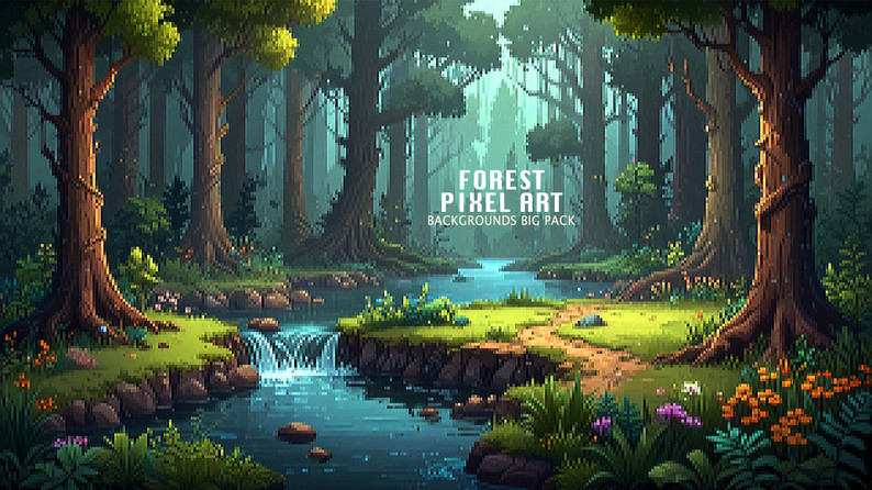160+ FOREST PIXEL ART BACKGROUNDS by PIXELHUNT