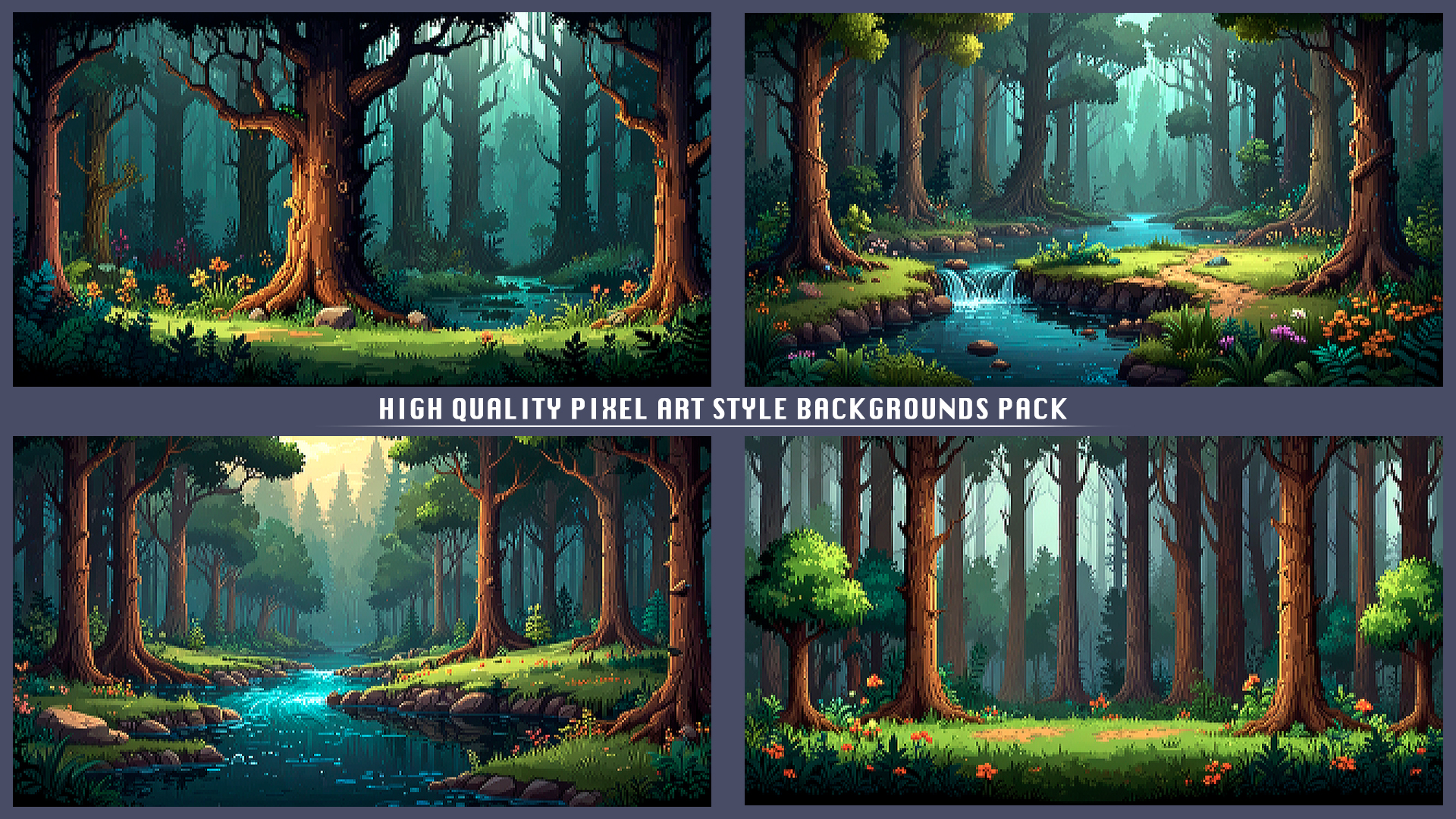 160+ FOREST PIXEL ART BACKGROUNDS by PIXELHUNT