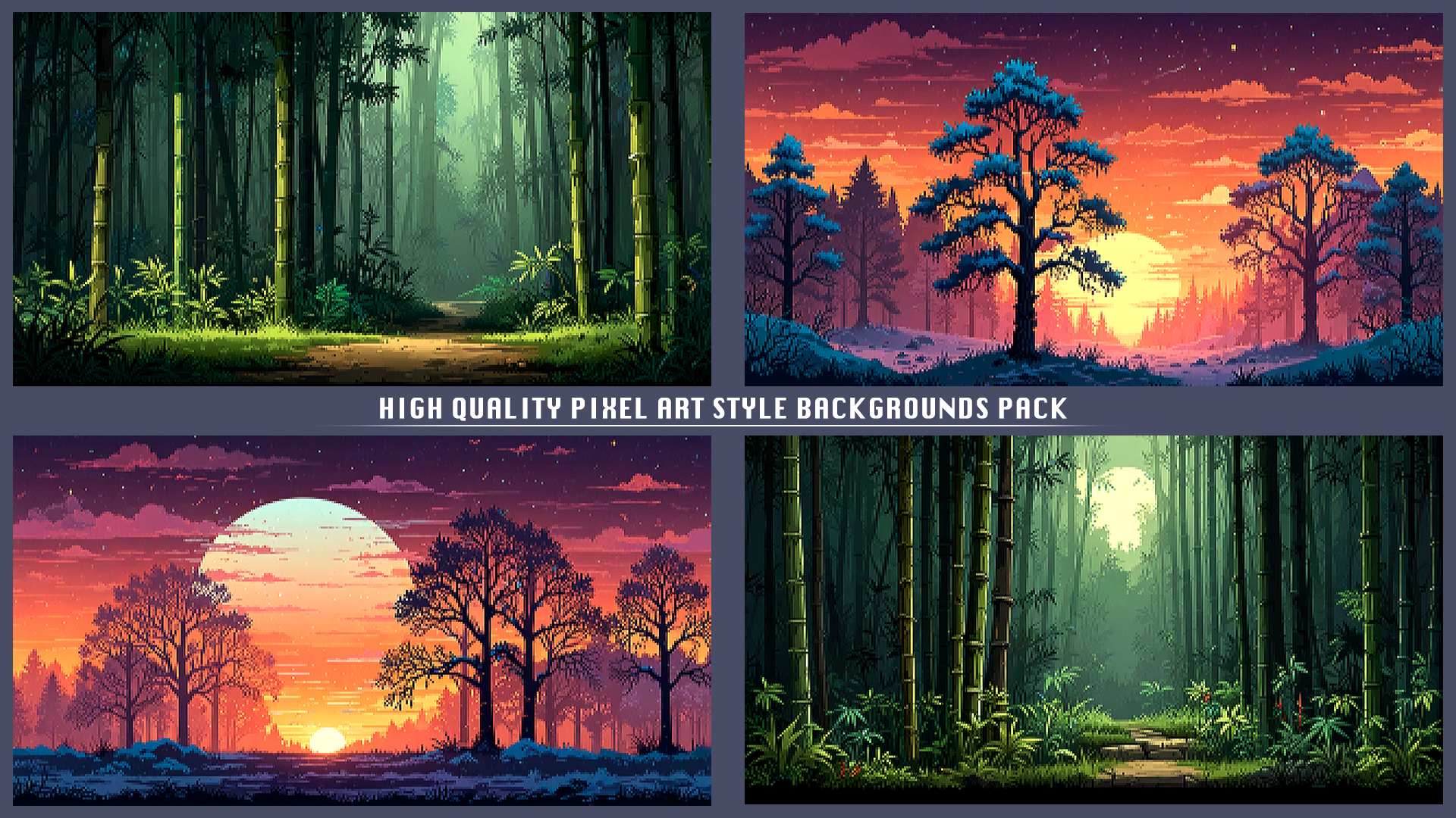 160+ FOREST PIXEL ART BACKGROUNDS by PIXELHUNT