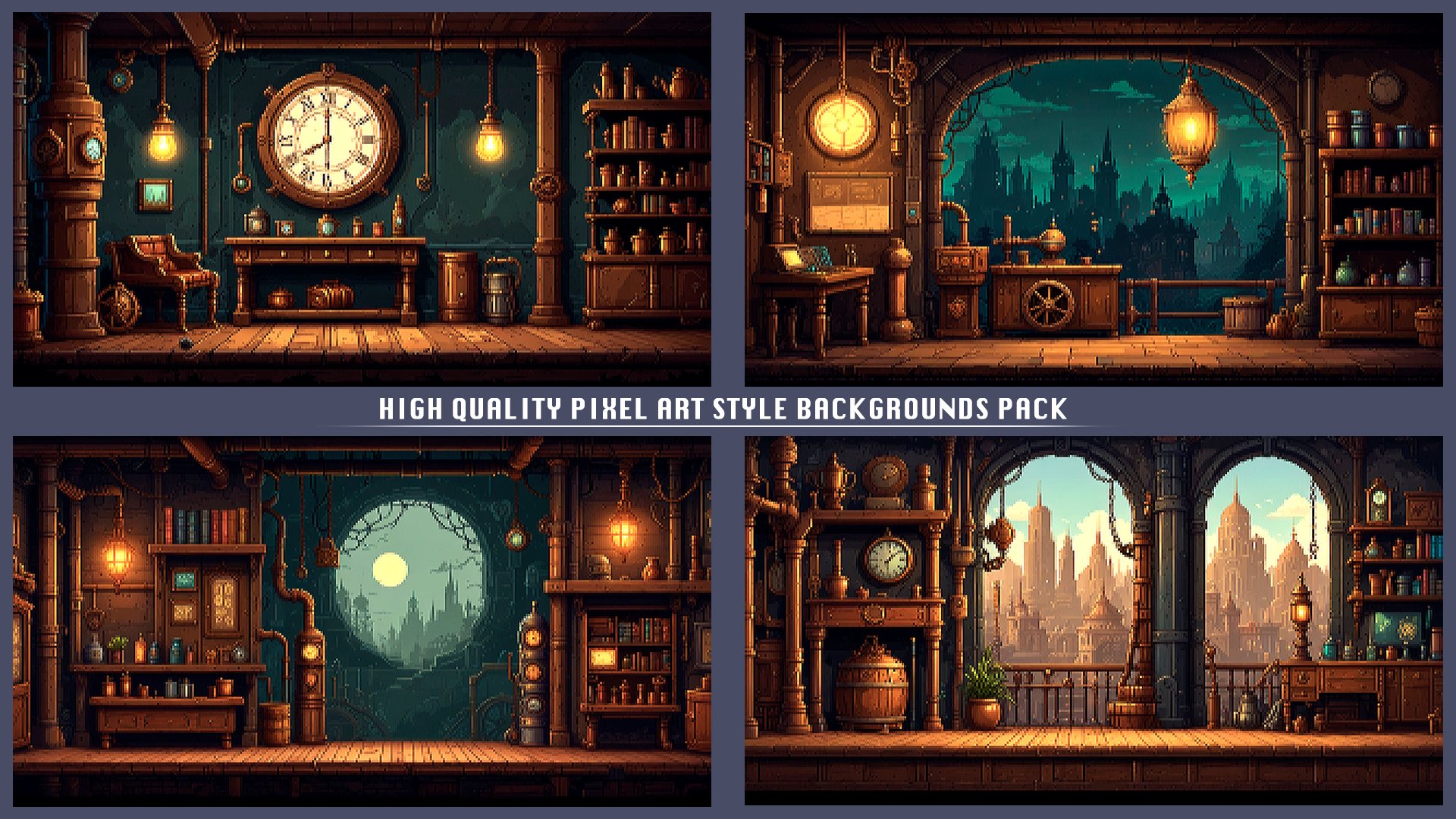 155 STEAMPUNK PIXEL ART BACKGROUNDS by PIXELHUNT