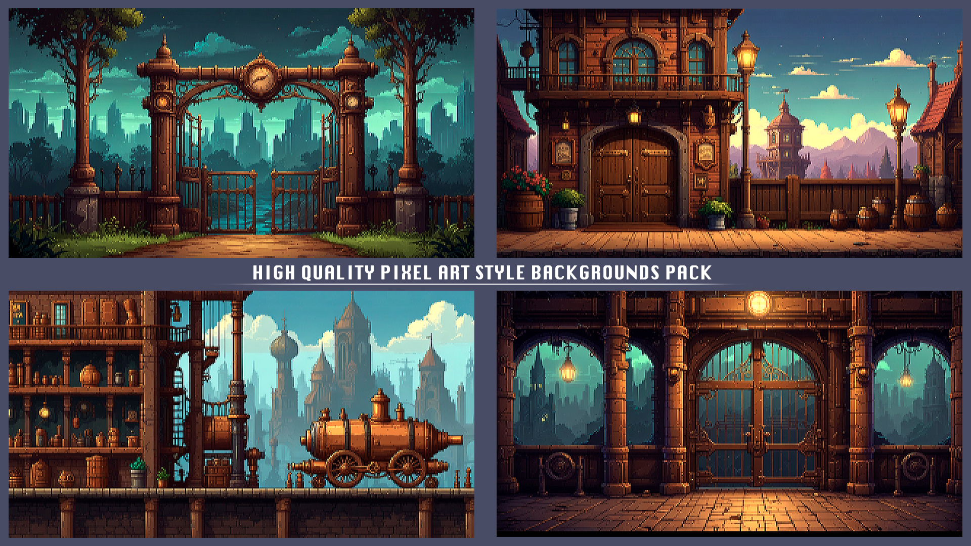155 STEAMPUNK PIXEL ART BACKGROUNDS by PIXELHUNT