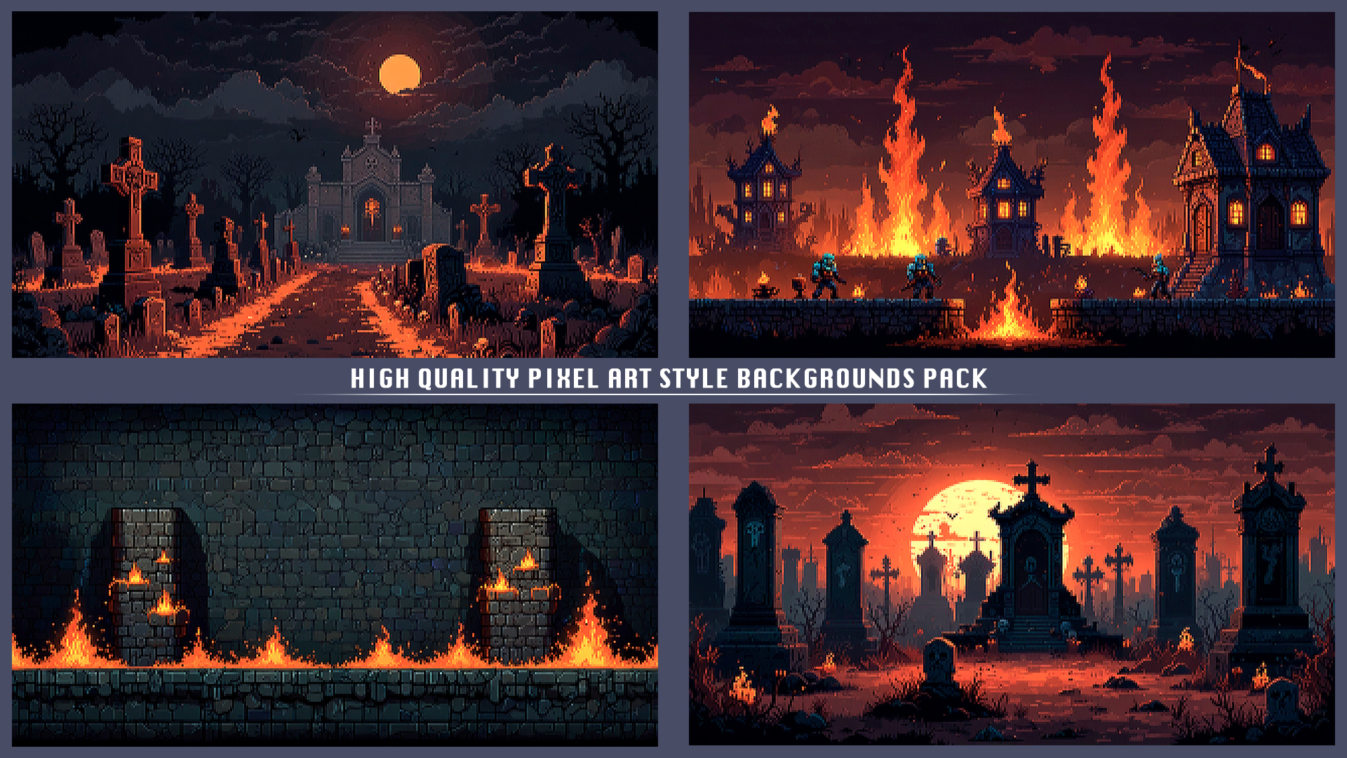 160+ HELL DEMONIC PIXEL ART BACKGROUNDS by PIXELHUNT